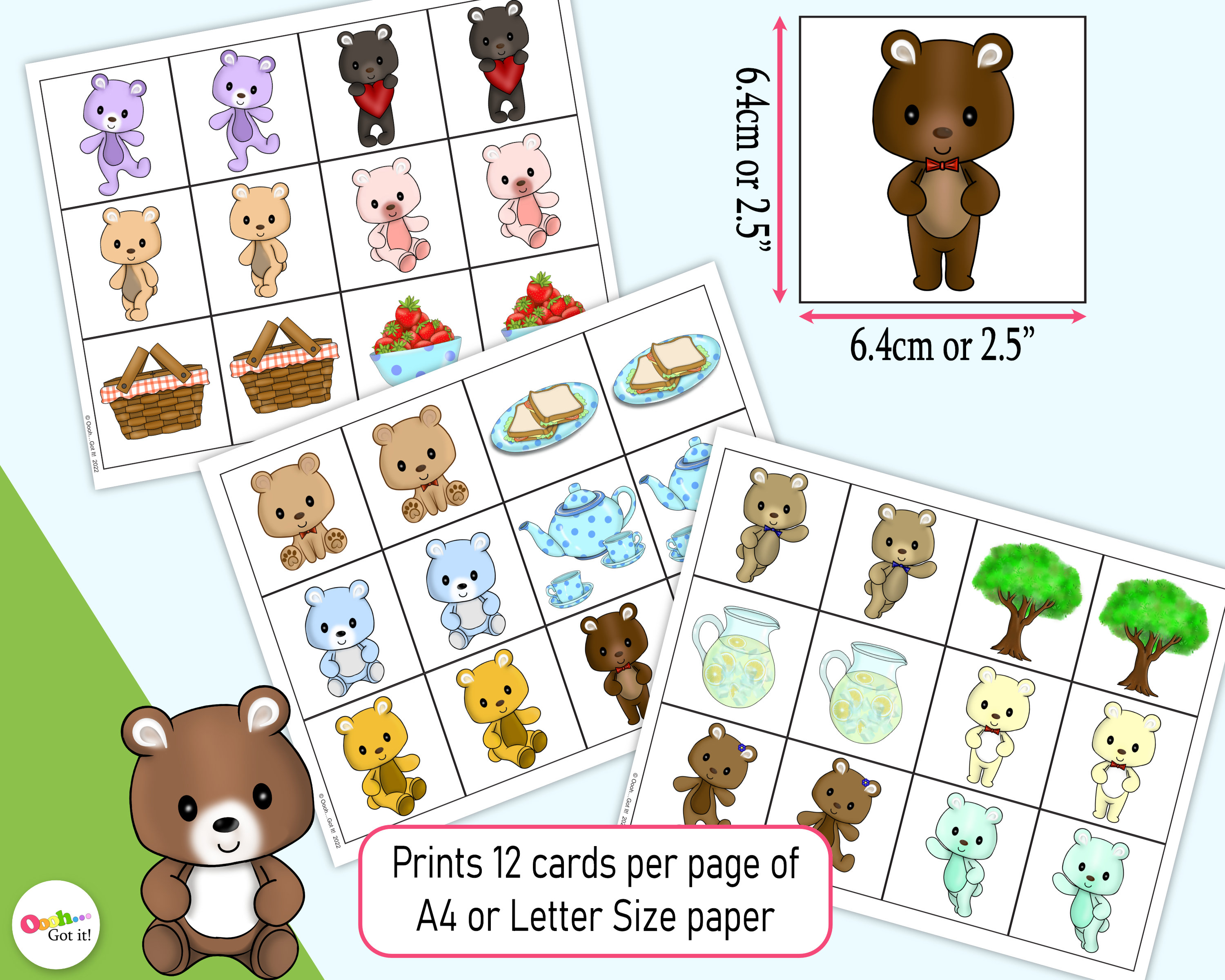 Teddy Bear Picnic Memory Cards, a Printable Picture Matching Game for ...
