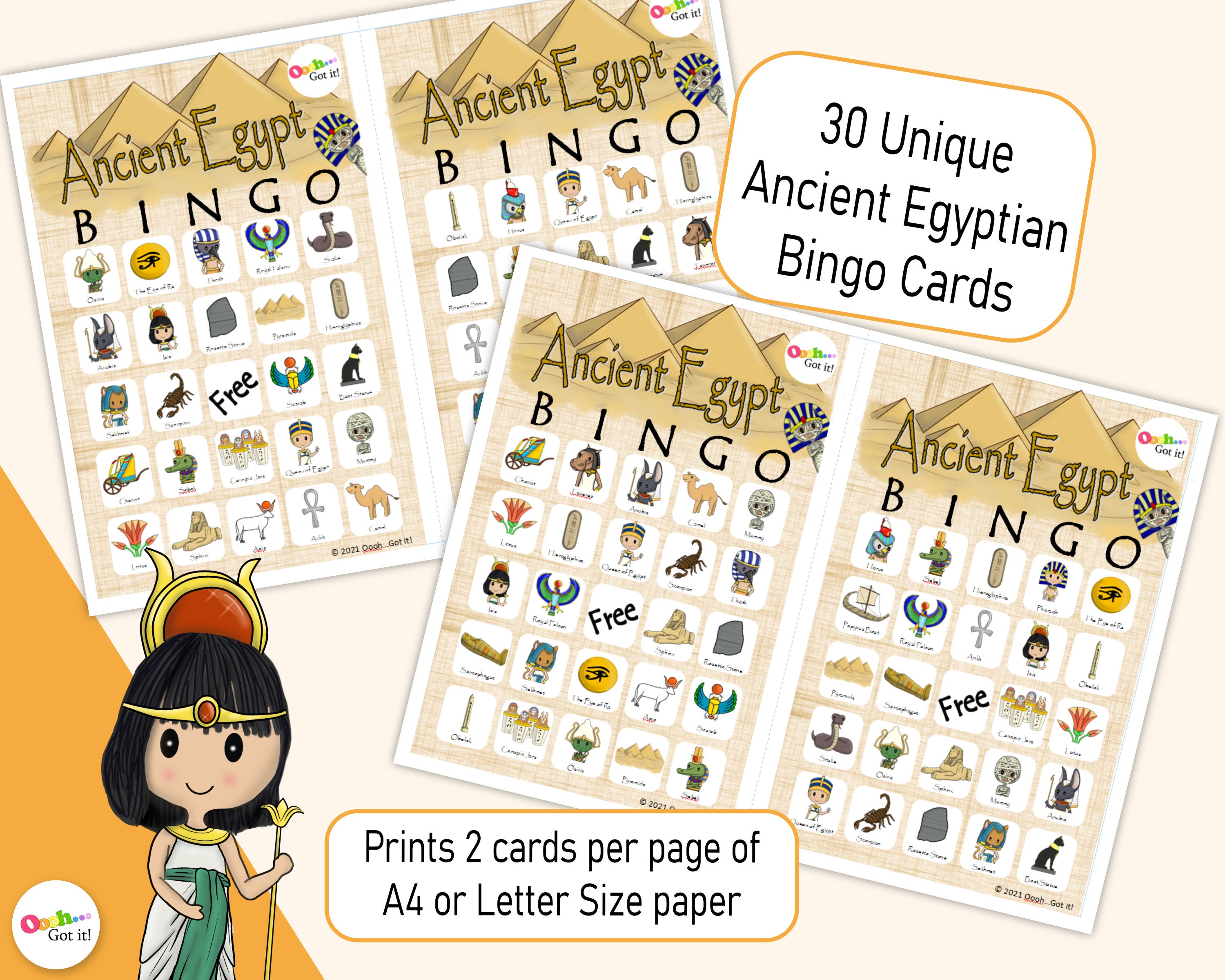Ancient Egyptian Bingo Cards, a Printable Mummy Party Game, Kids ...