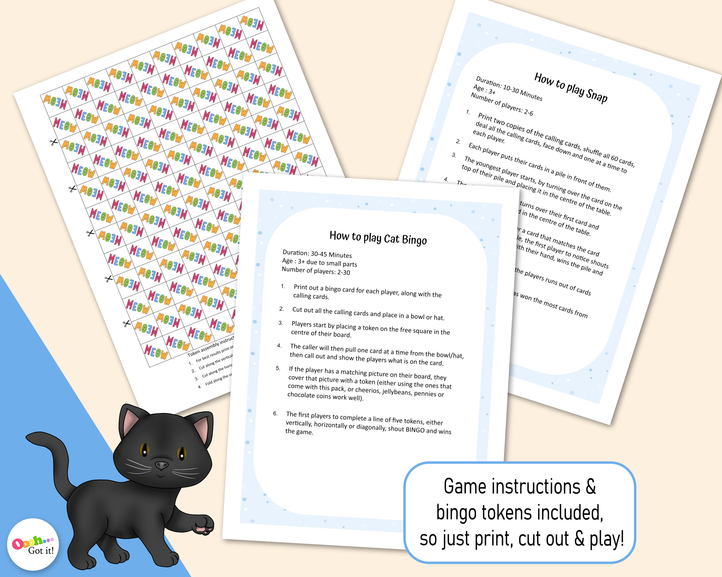 Cat Bingo, 30 Printable Kitten Cards, a Girls 2nd Birthday Party Game ...