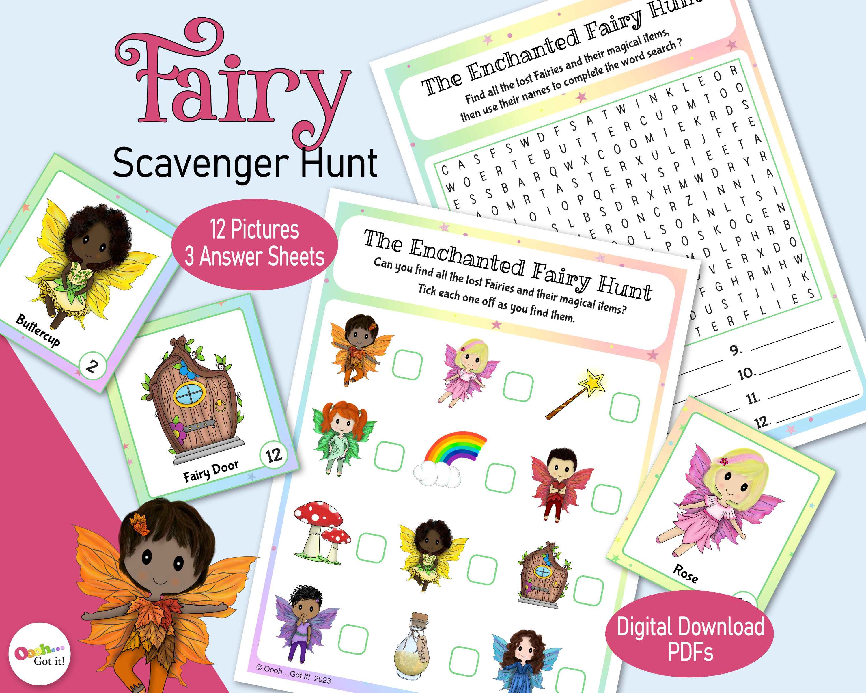 Fairy Picture Scavenger Hunt, a Printable Rainbow Party Game for a ...