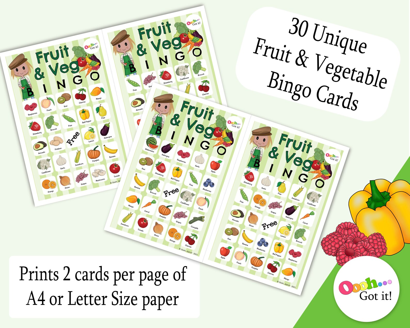 Fruit & Vegetable Bingo Cards a Greengrocer Farmers Market - Etsy