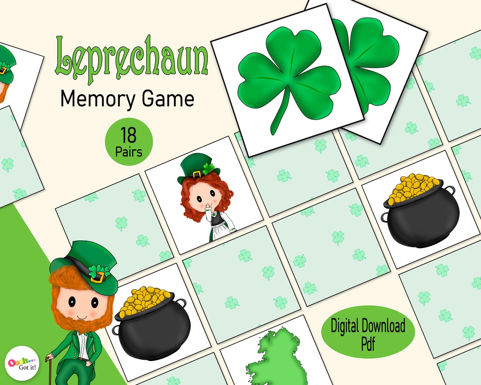 St Patrick's Day Memory Card Game, a Printable Leprechaun Picture ...