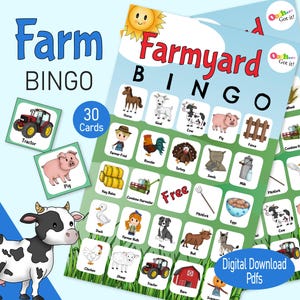 Farm Animals Bingo, a Printable Farmyard Kids Game, 30 Cards for a ...