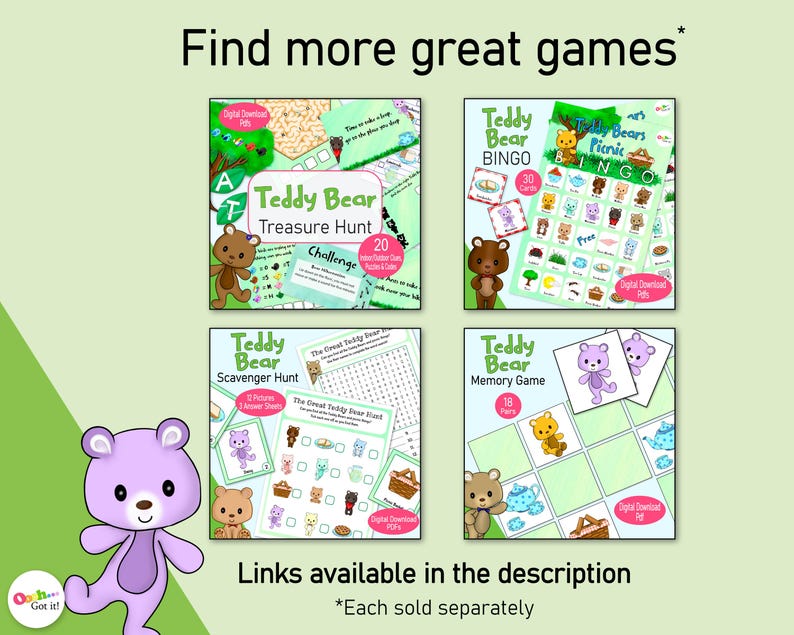 Teddy Bear Picnic Memory Cards, a Printable Picture Matching Game for ...