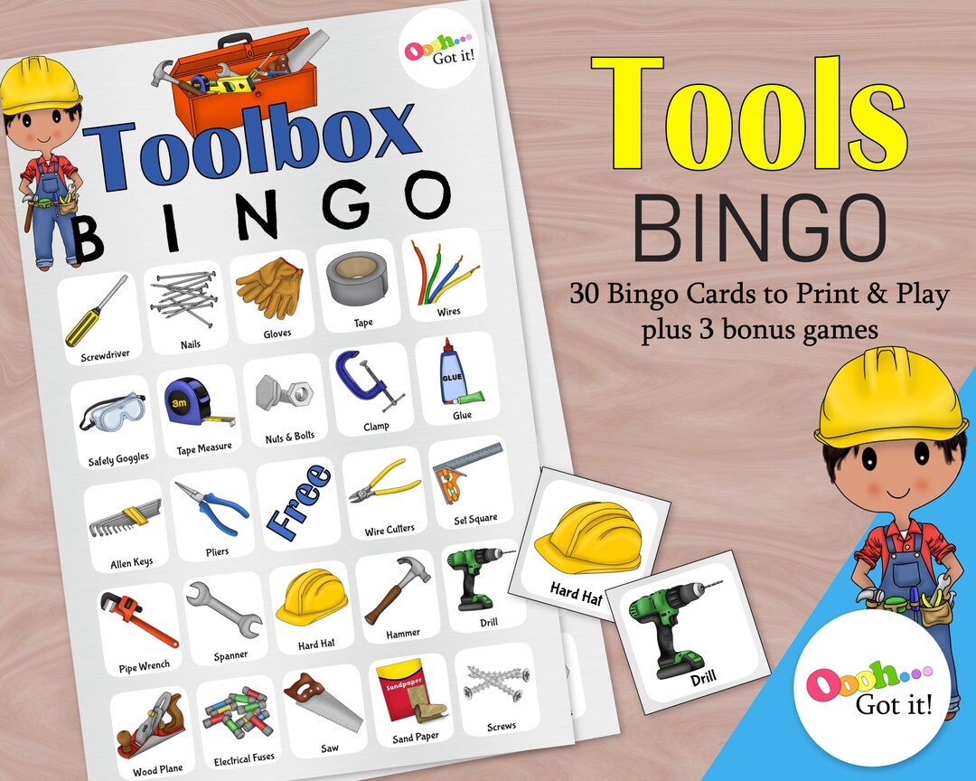 Toolbox Bingo a Printable Construction Party Game 30 Bingo - Etsy