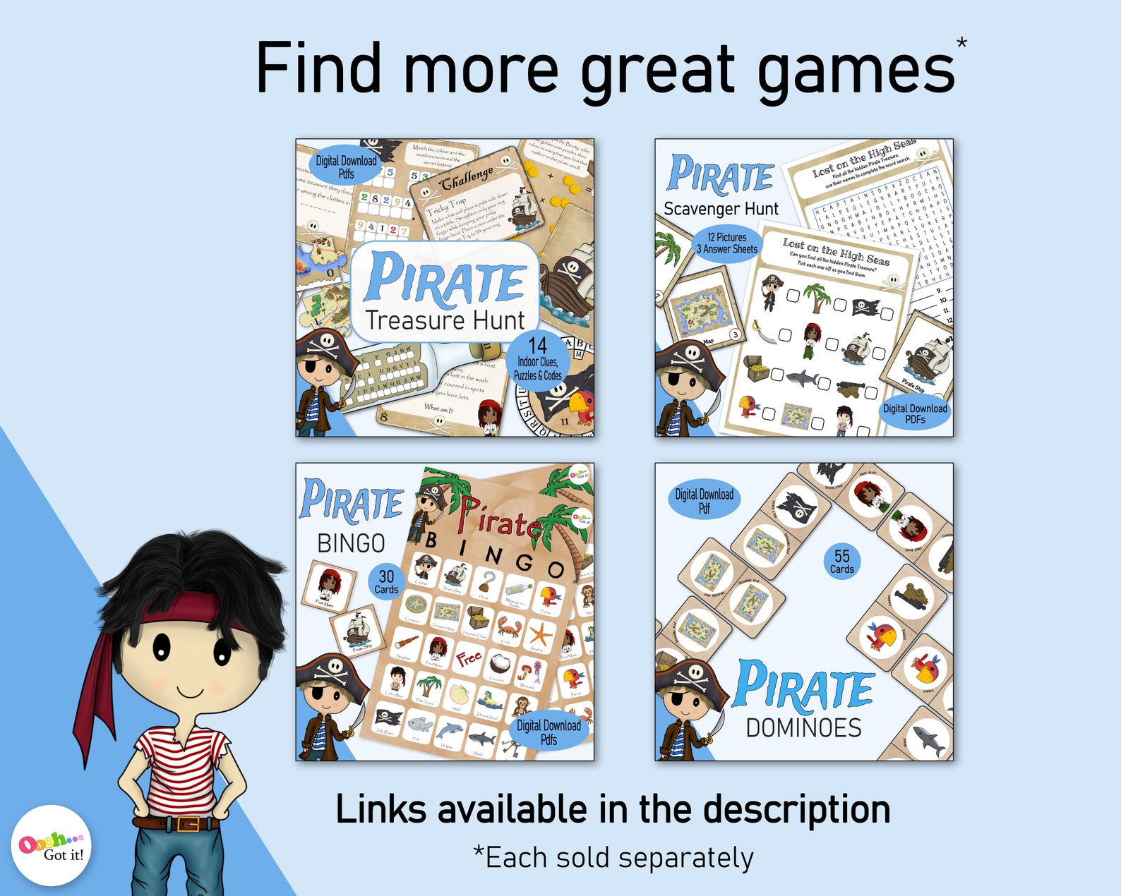 Pirate Memory Card Game, a Printable Picture Matching Game for Toddlers ...