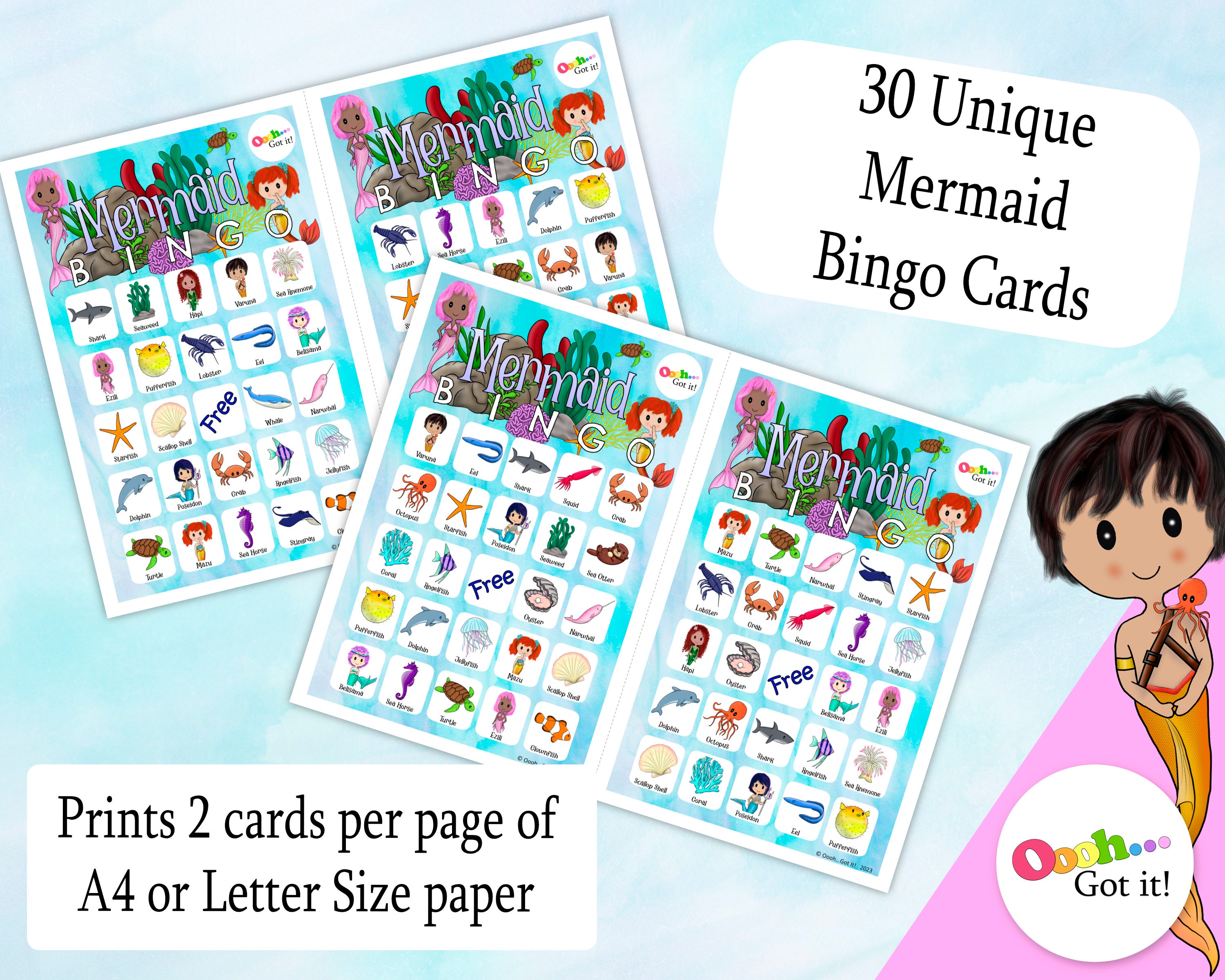 Mermaid Bingo Game a Printable Under the Sea Kids Activity - Etsy