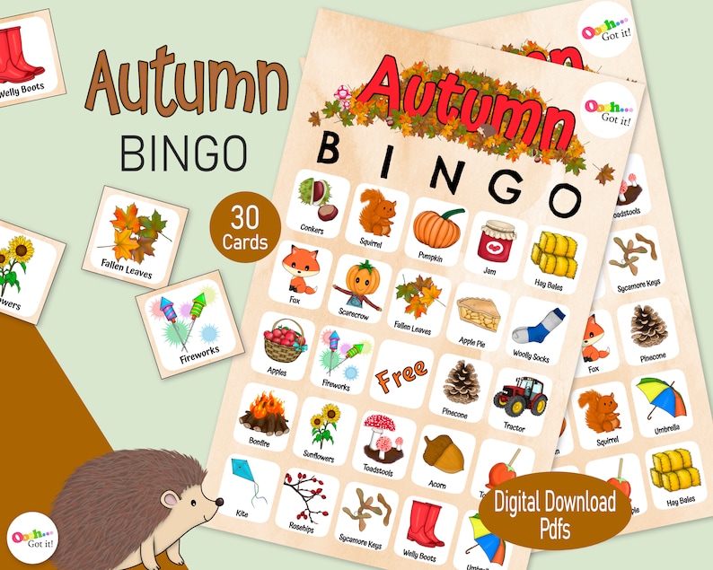 Autumn Bingo Cards a Fall Printable Kids Activity a - Etsy