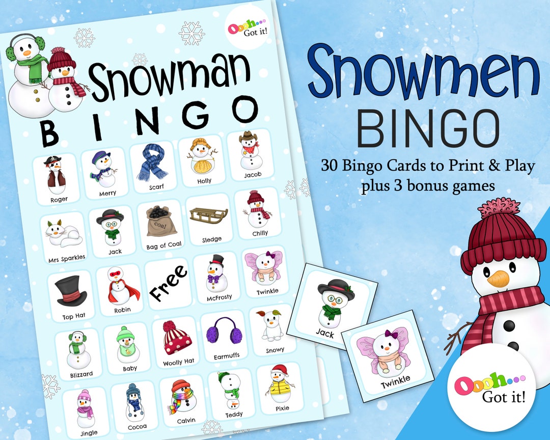Snowman Bingo 30 Printable Bingo Cards a Festive Kids Winter - Etsy