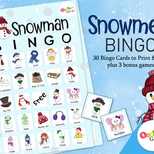 Snowman Bingo 30 Printable Bingo Cards a Festive Kids Winter - Etsy