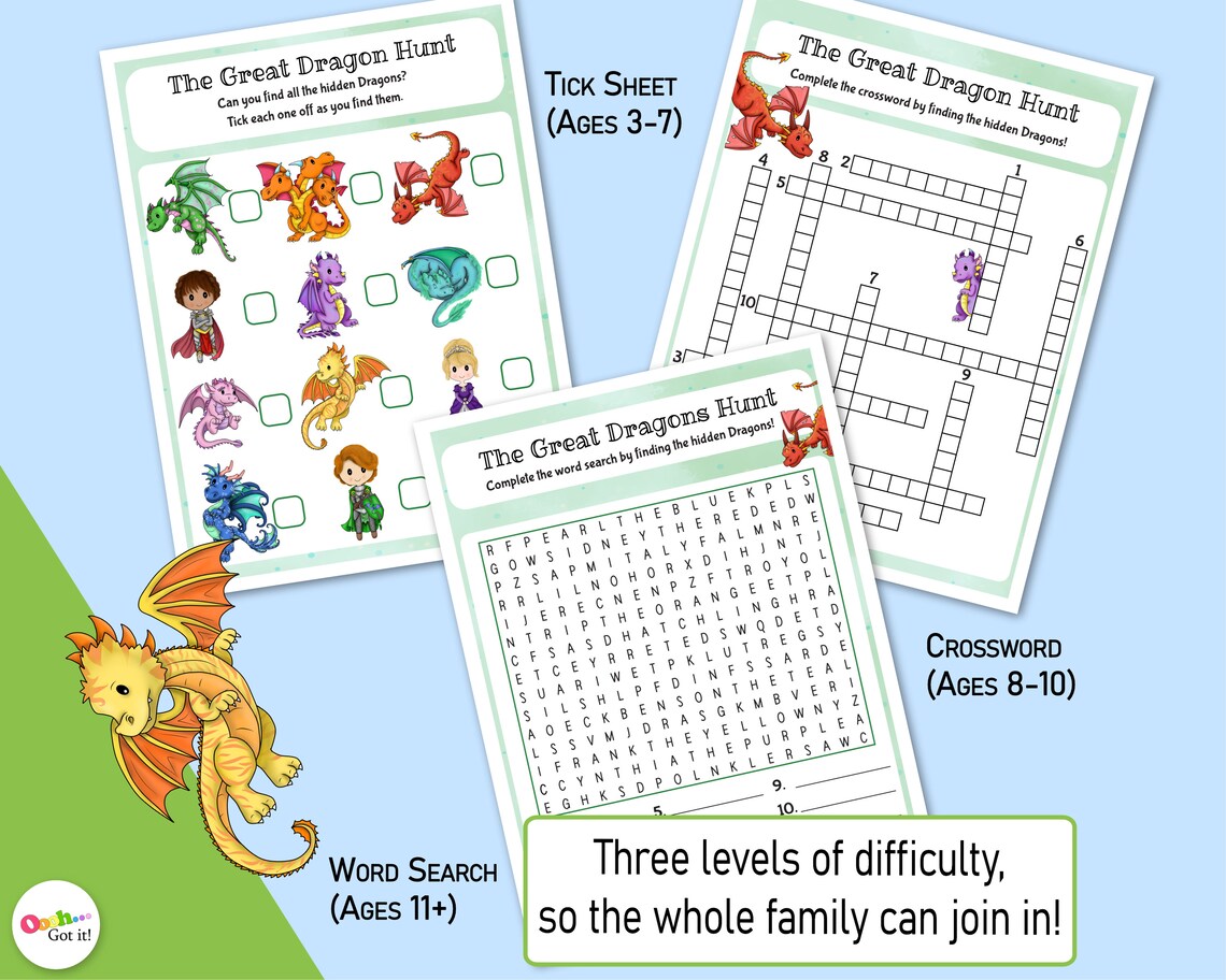 Dragon Picture Scavenger Hunt, a Printable Picture Matching Fantasy ...