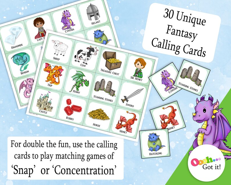 Dragons Bingo 30 Printable Bingo Cards a Fantasy Dragon & - Etsy UK