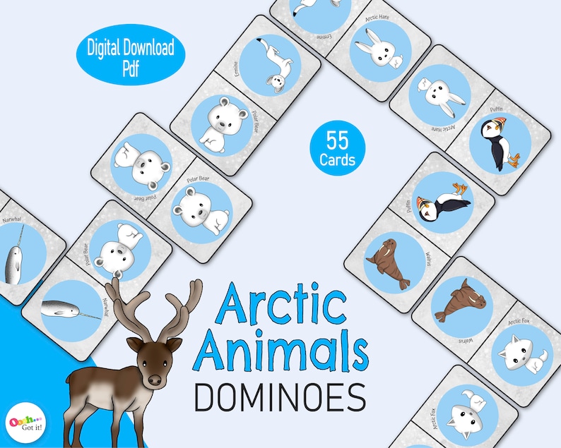 Arctic Animal Dominoes, a Printable Kids Picture Game, a Winter ...
