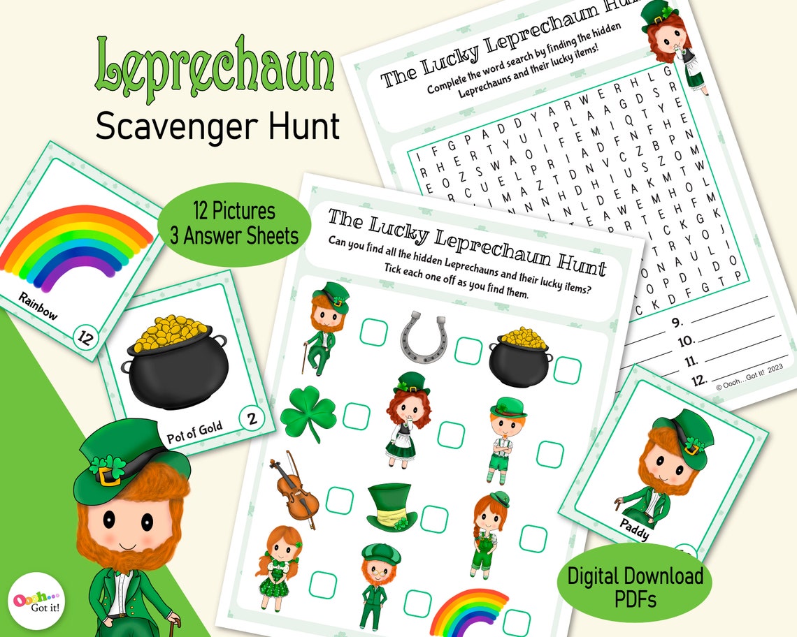 St Patrick's Day Scavenger Hunt, a Printable Leprechaun Picture ...