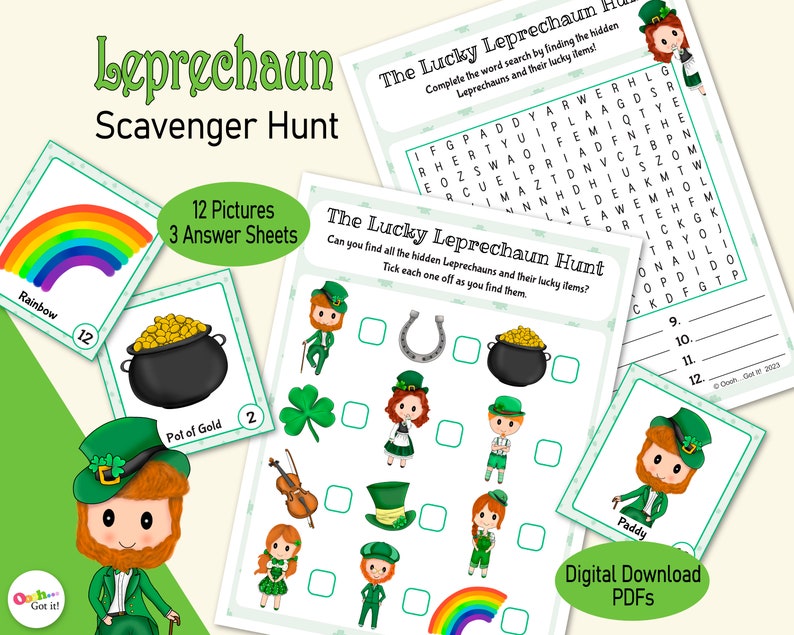 St Patrick's Day Scavenger Hunt, a Printable Leprechaun Picture ...