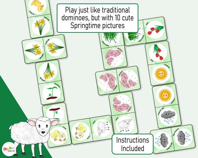 Spring Picture Dominoes, a Printable Kids Game, a Spring Flower ...