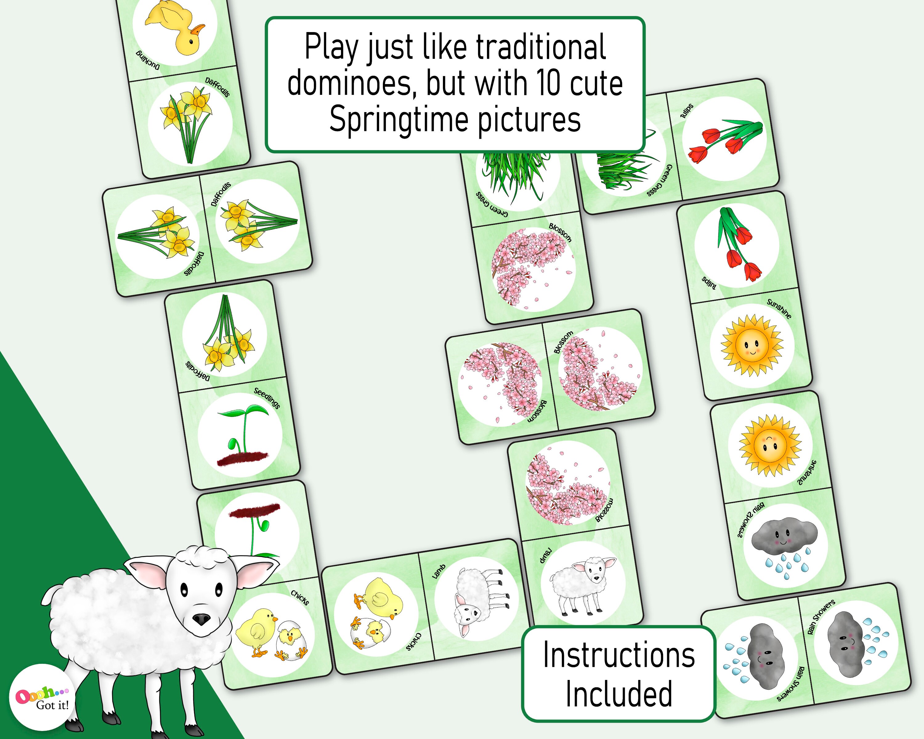 Spring Picture Dominoes, a Printable Kids Game, a Spring Flower ...