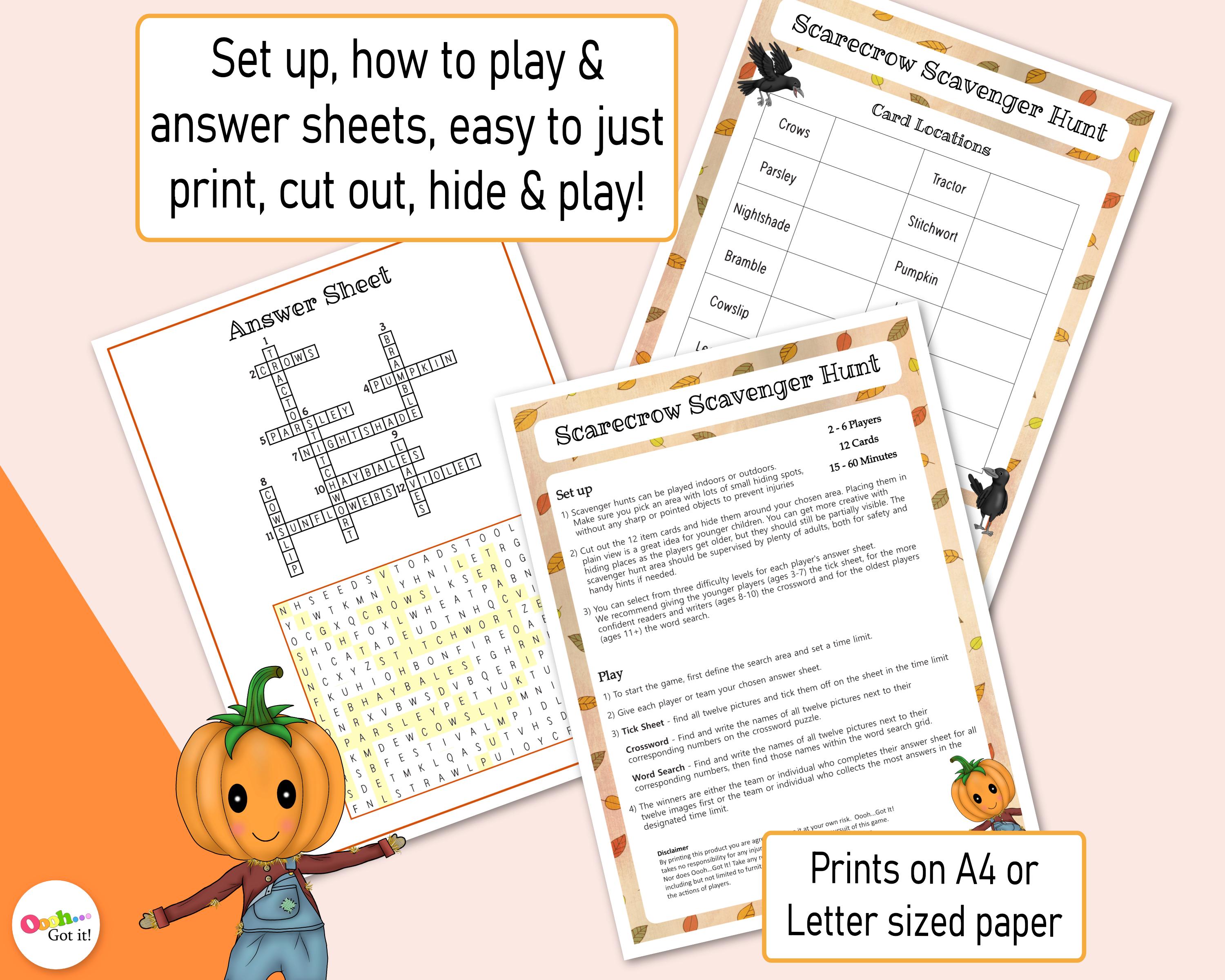 Scarecrow Scavenger Hunt, a Printable Fall Picture Game, for ...