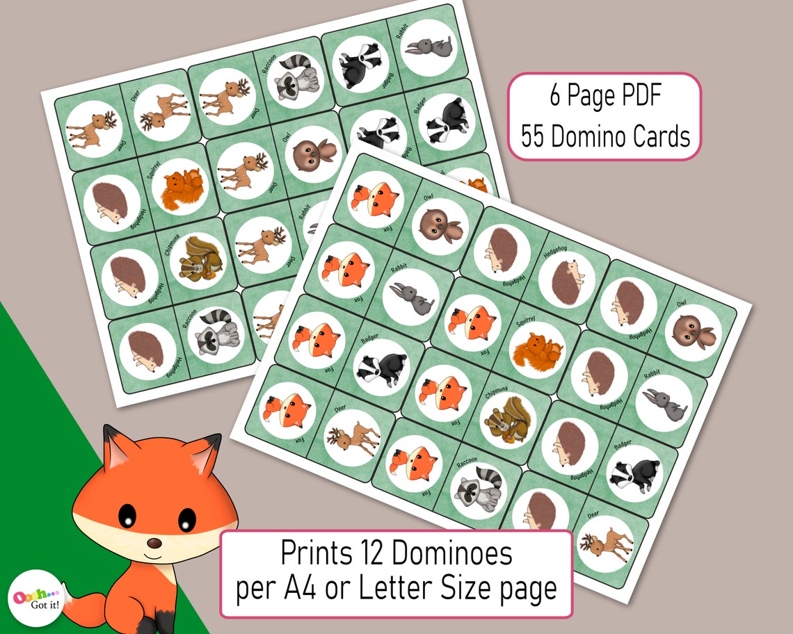 Woodland Animals Dominoes, a Printable Autumn Tile Game for Kids, a ...