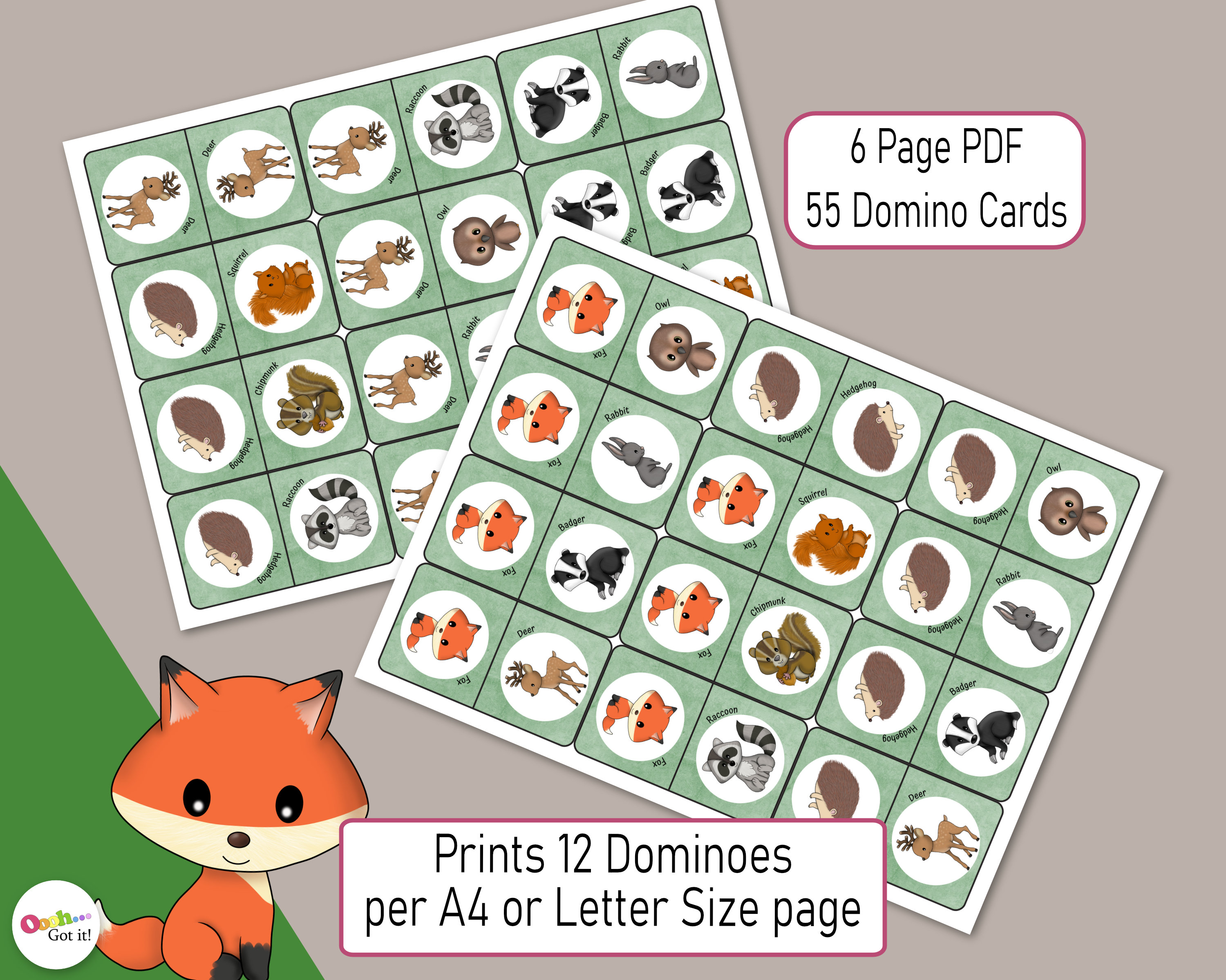 Woodland Animals Dominoes, a Printable Autumn Tile Game for Kids, a ...