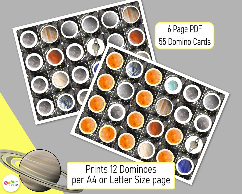 Solar System Dominoes, a Printable Picture Matching, Space Game for ...