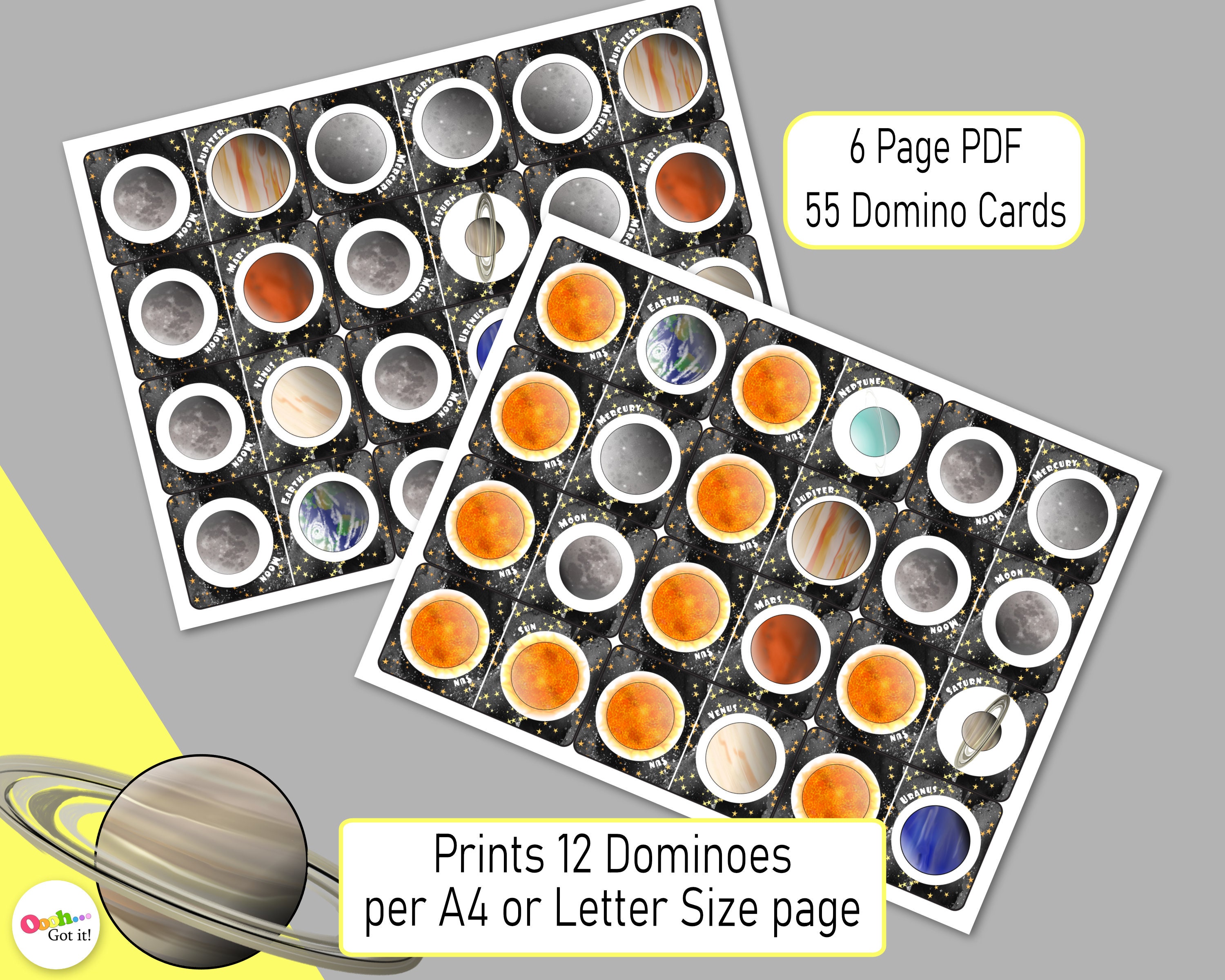 Solar System Dominoes, a Printable Picture Matching, Space Game for ...