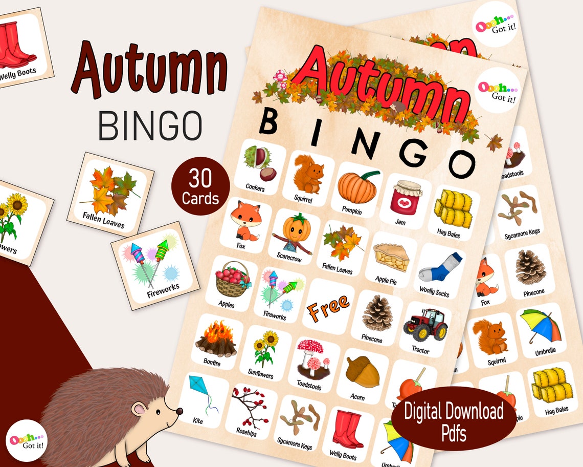 Autumn Bingo Cards, a Fall Printable Kids Activity, a September ...