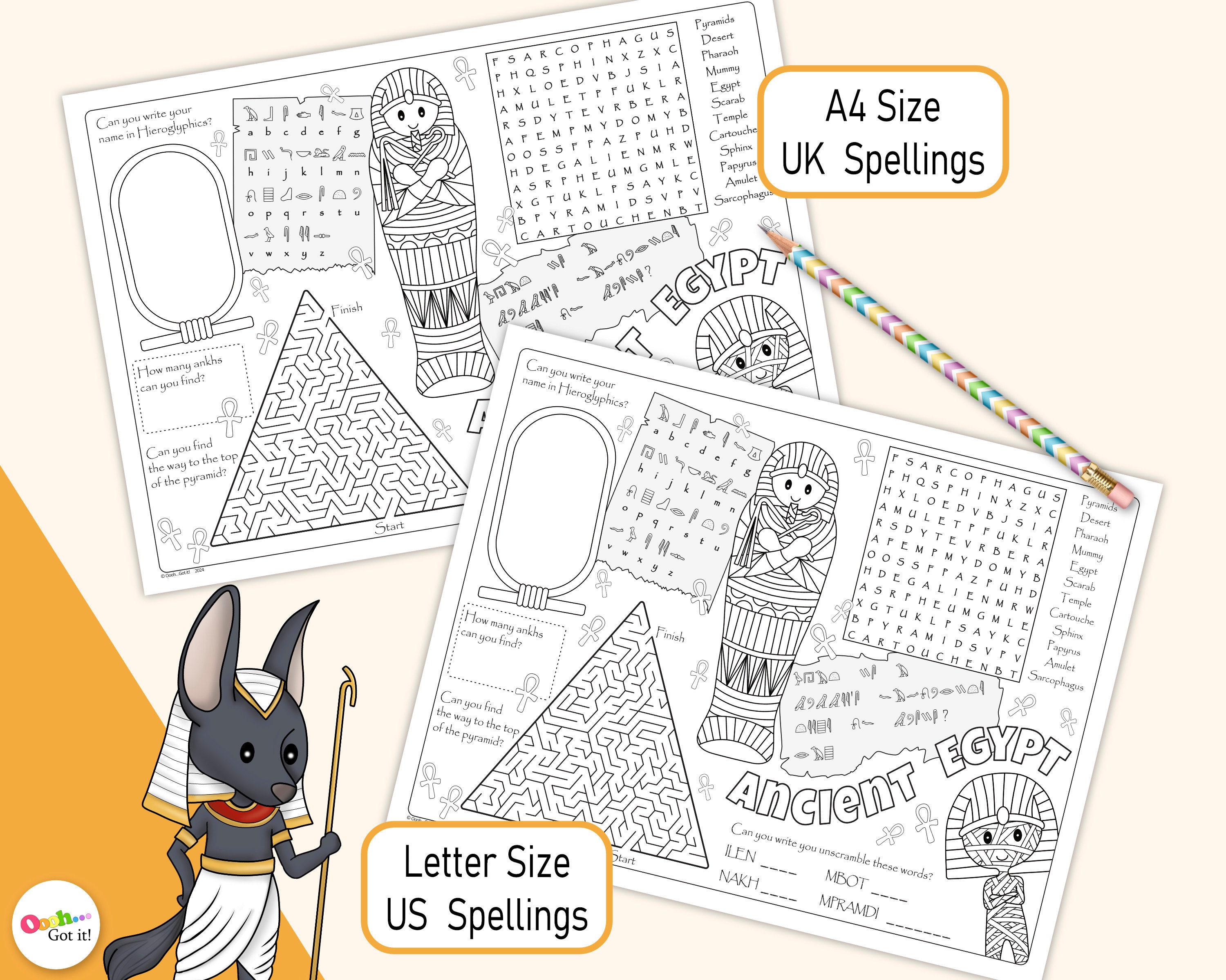 Ancient Egyptian Placemat, a Printable Birthday Party Activity Sheet ...