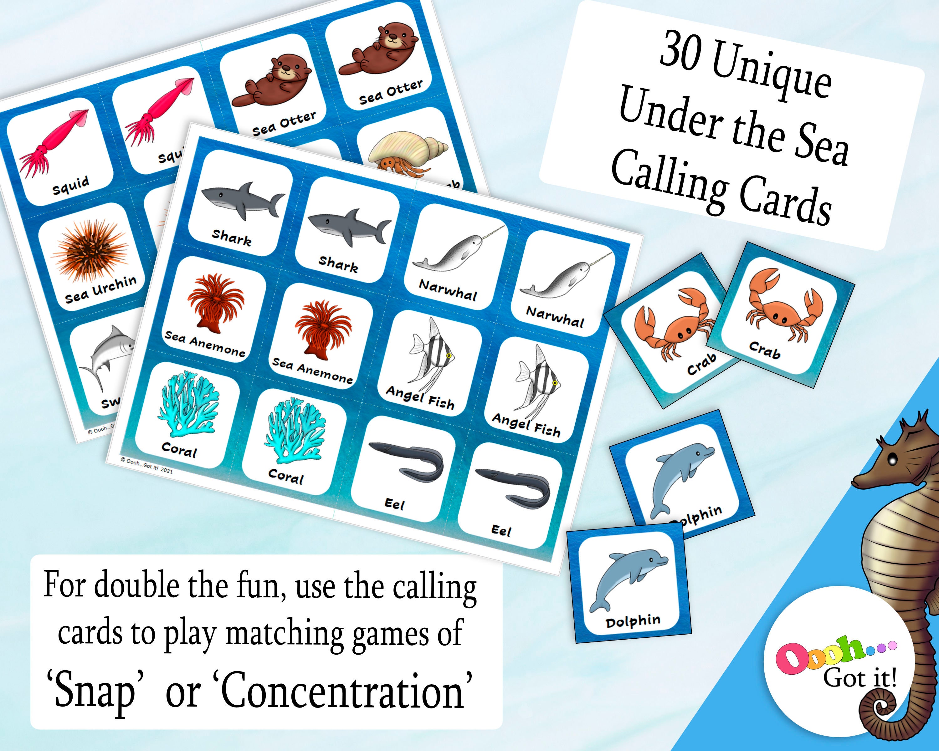 Under the Sea Bingo Game a Printable Ocean Animals Kids | Etsy UK