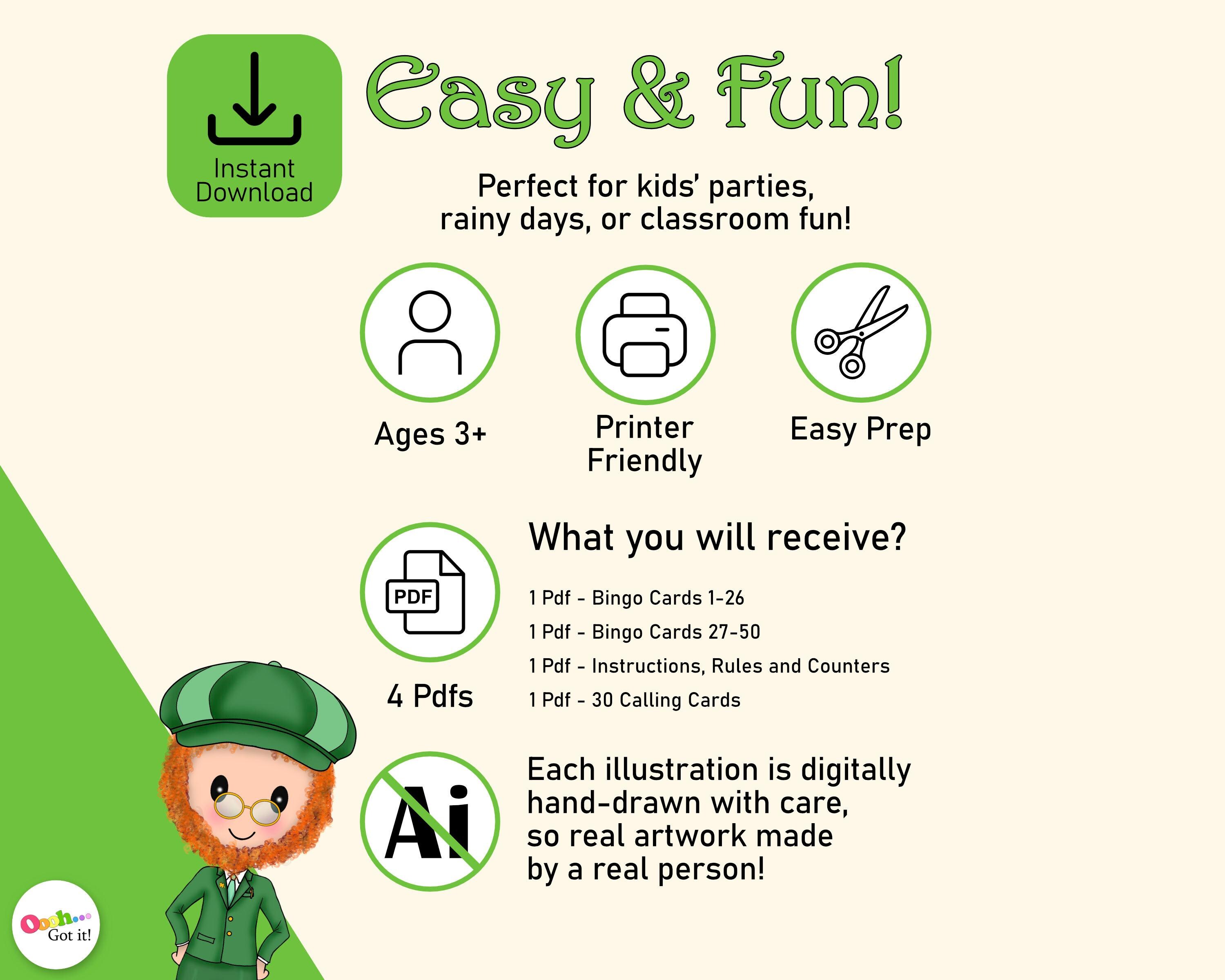 Leprechaun Bingo Game for Kids - 50 Unique Cards – St Patrick’s Day ...