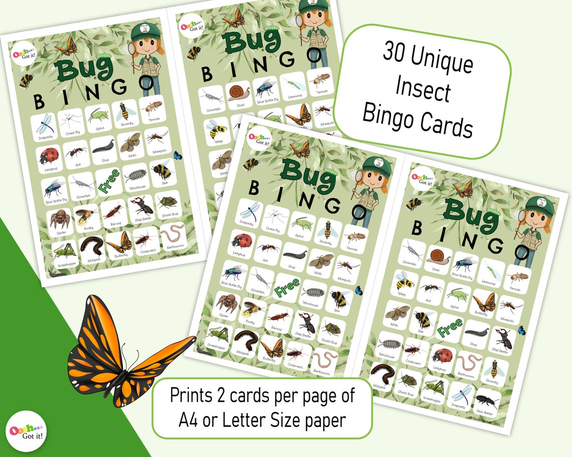 Bug Bingo, a Printable Creepy Crawler Party Game, a Insect Hunter ...