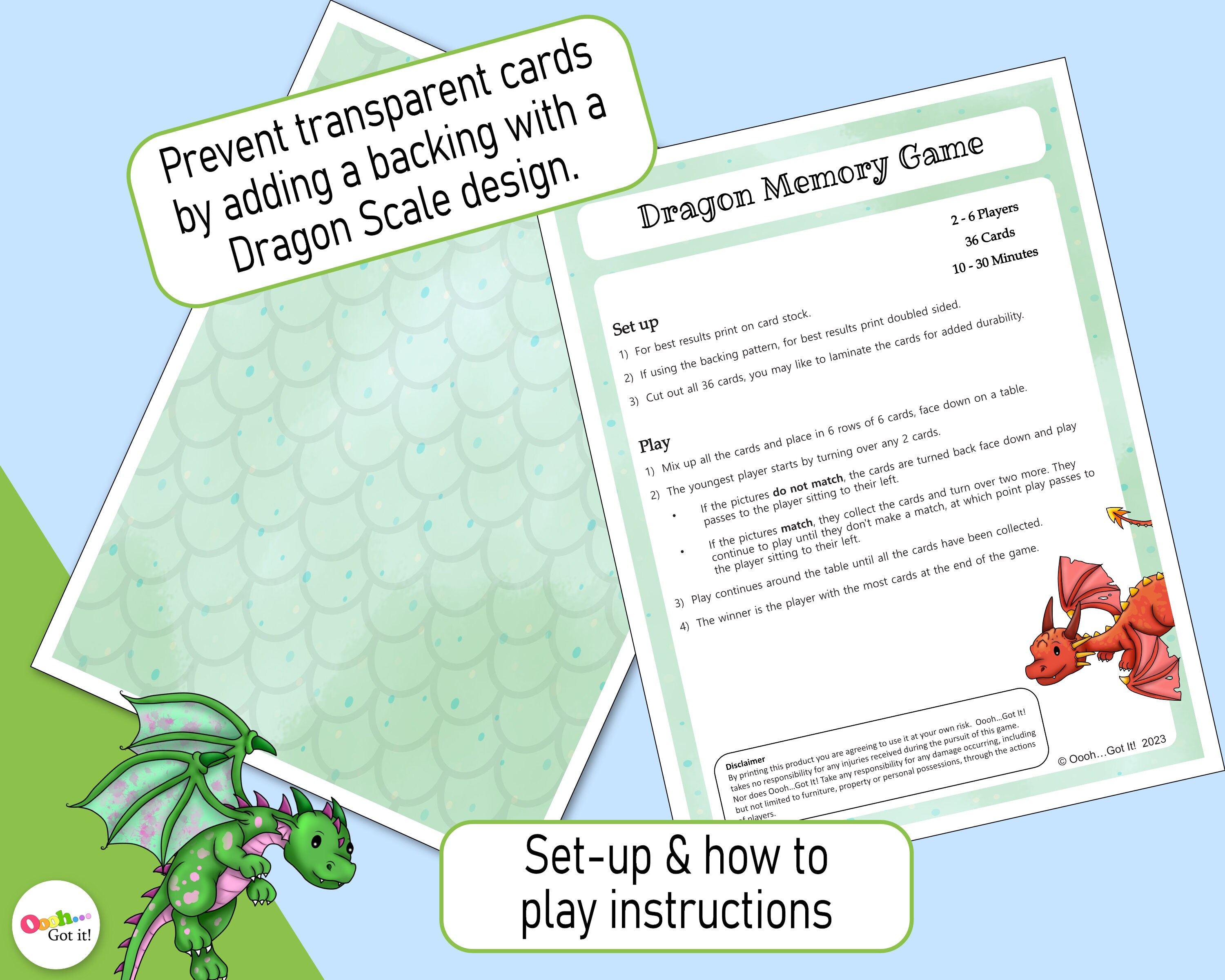 Dragon Memory Card Game, a Printable Fantasy Dragons & Knights Picture ...