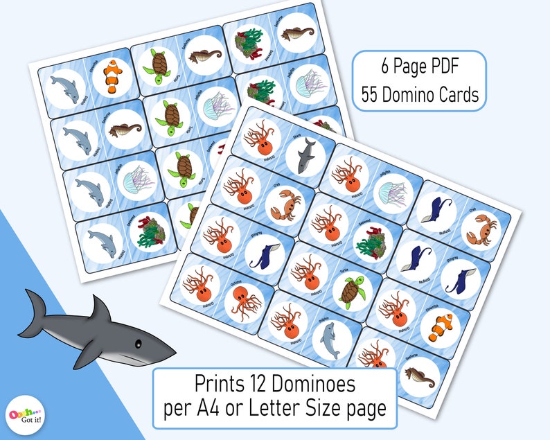 Under the Sea Dominoes, a Printable Ocean Party Favor, Summer Birthday ...