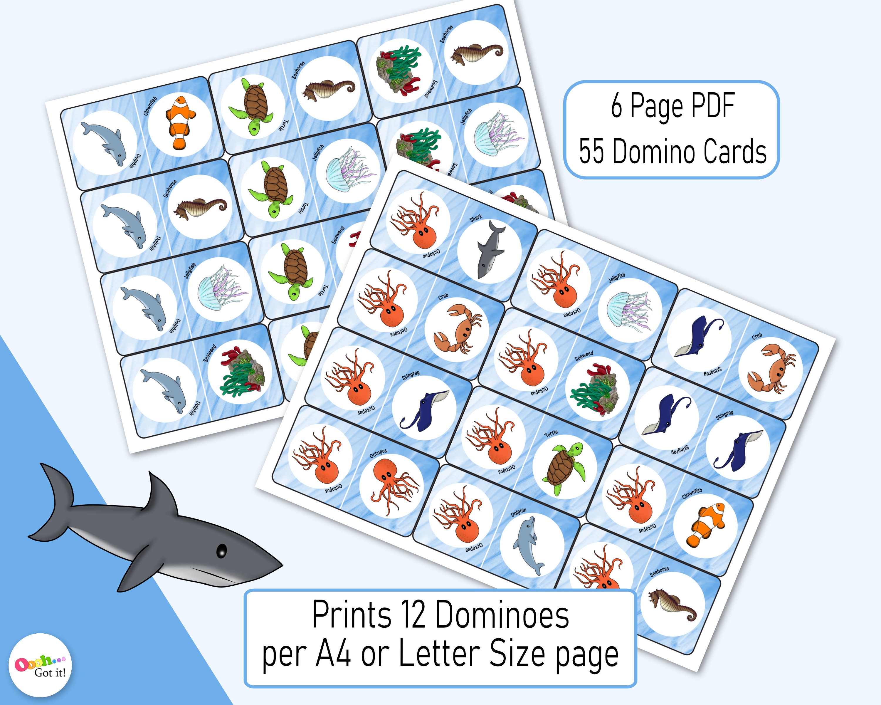 Under the Sea Dominoes, a Printable Ocean Party Favor, Summer Birthday ...