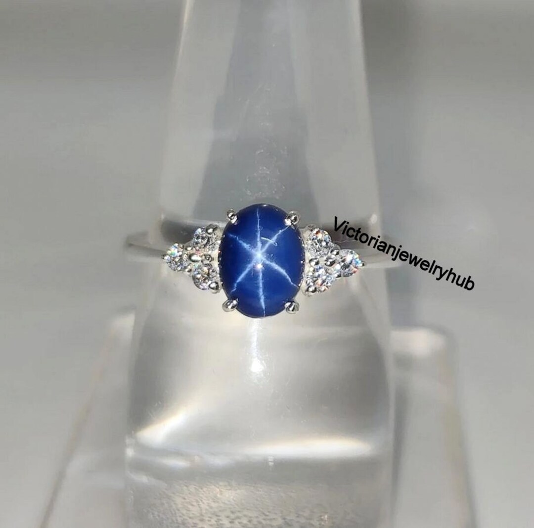 Dainty Blue Star Sapphire Ring, Cornflower Star Sapphire Ring, 925 ...