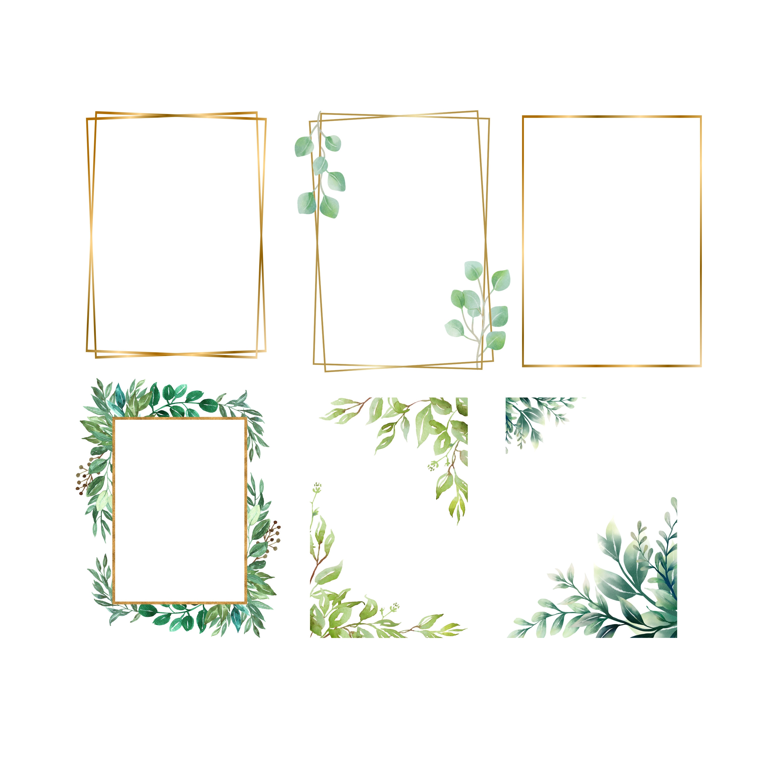 Greenery Gold Clip Art Watercolor Greenery Frames Borders PNG - Etsy ...