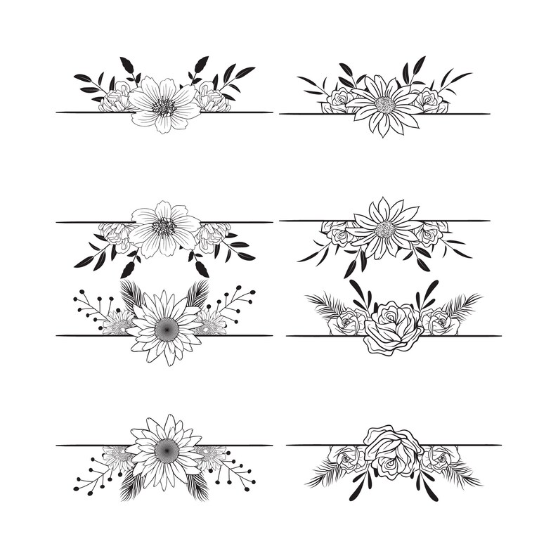 Split Floral Frame Svg Floral Border Svg Split Flower Etsy