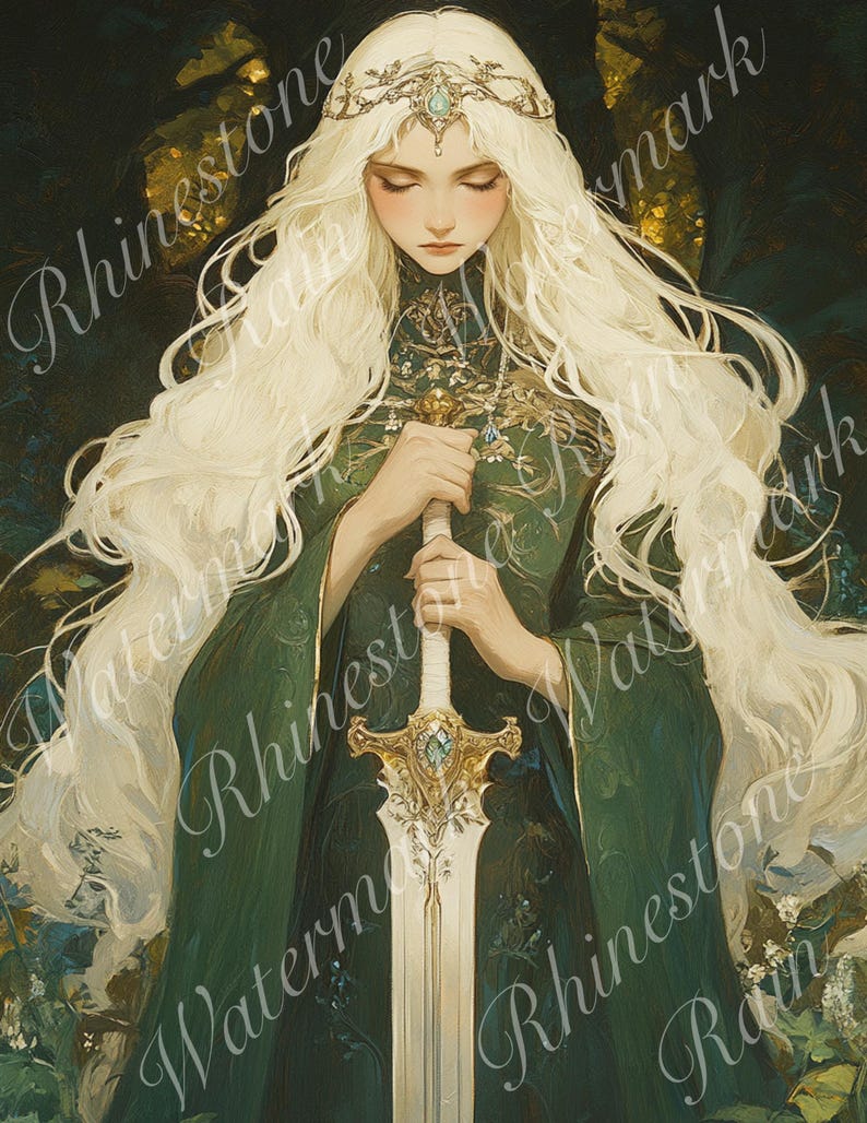Fairy Princess With Sword Art Prints: Fantasy Warrior PNG Set (digital ...