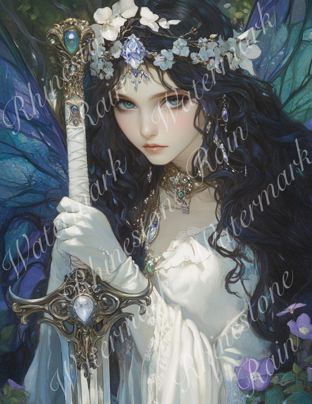 Fairy Princess With Sword Art Prints: Fantasy Warrior PNG Set (digital ...