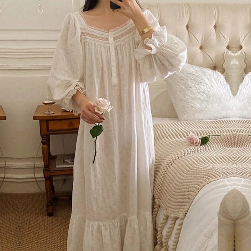 Women Victorian Vintage Cotton Nightgown Long Vintage White Etsy