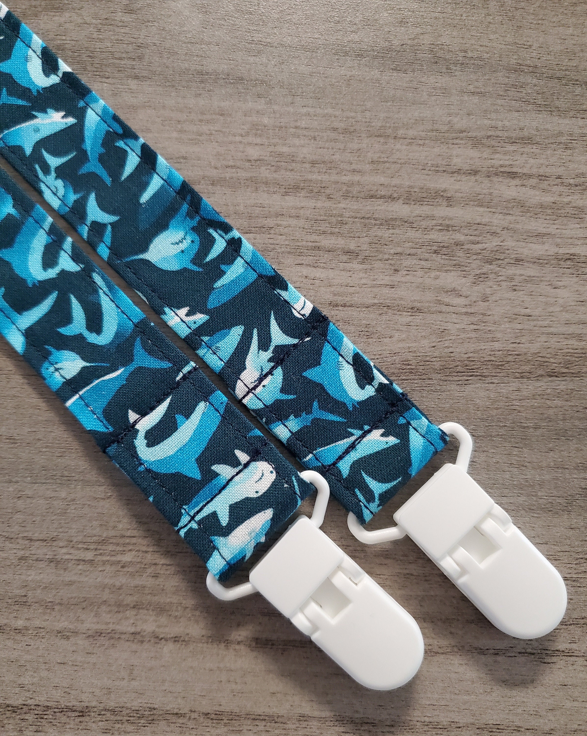 Pacifier Clip, Paci Clip, Binky Clip, Soother Clip, Sharks, Blue, Baby ...