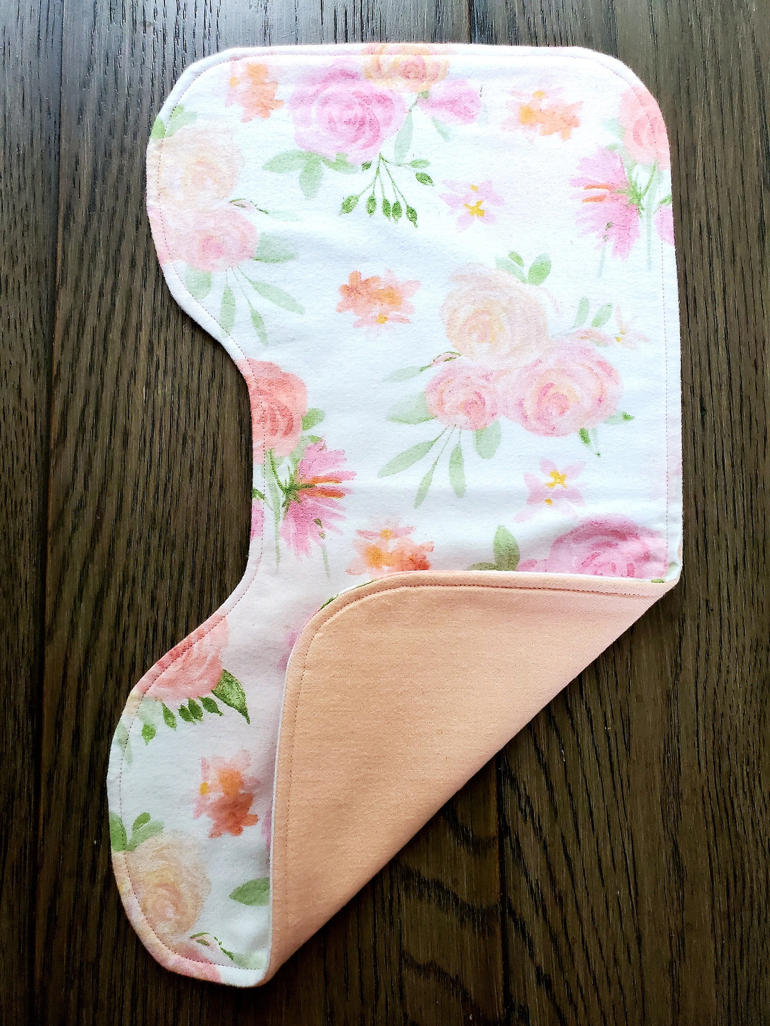 Handmade Floral Flannel Baby Blanket & Burp Cloth Set: Coral Peach ...