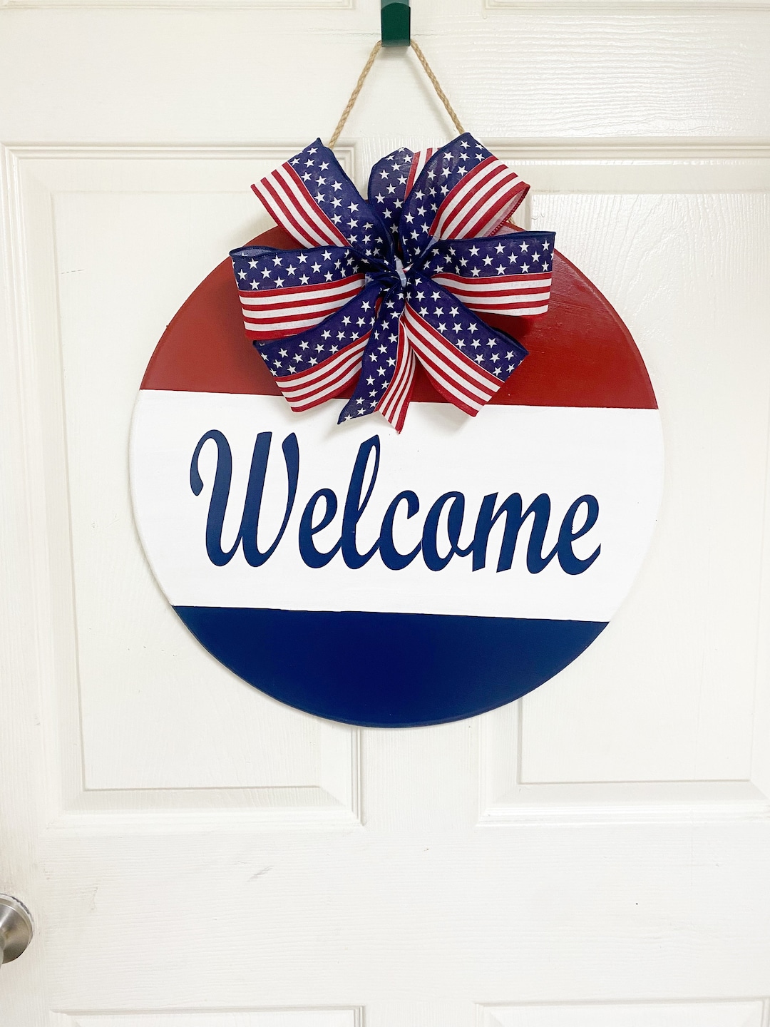 Patriotic Wood Round | Patriotic Door Hanger | Storm Door Decor ...