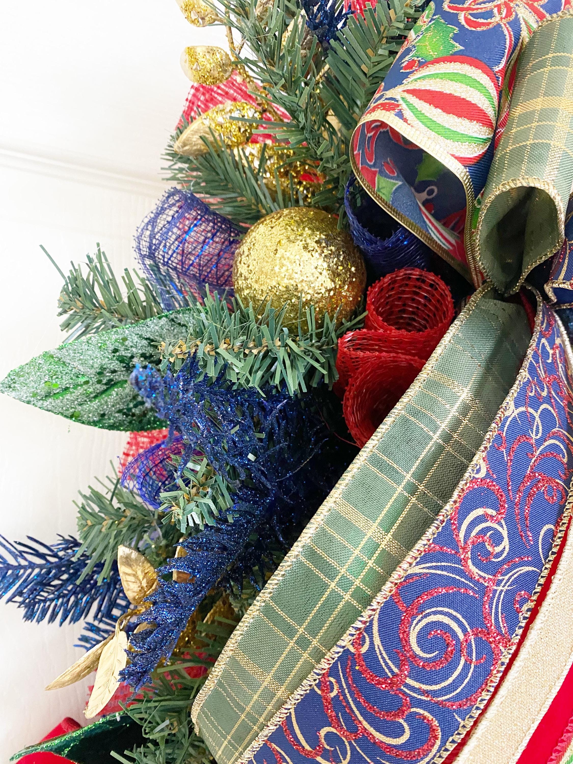 Christmas Door Swag With Large Bow | Festive Holiday Greenery Wreath ...