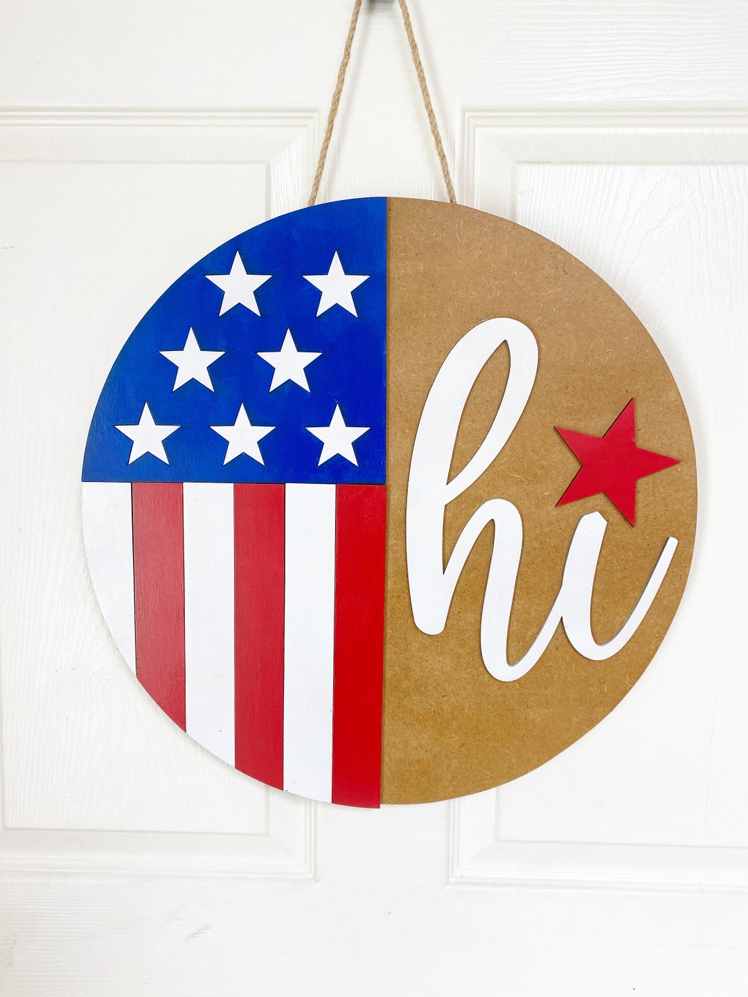 Patriotic Wood Round | Patriotic Door Hanger | Storm Door Decor ...