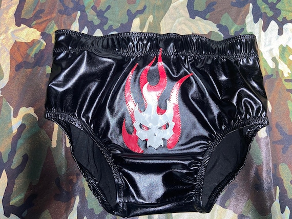 Black Wrestling Trunks Pro Wrestling Gear Glossy Skull & - Etsy Canada