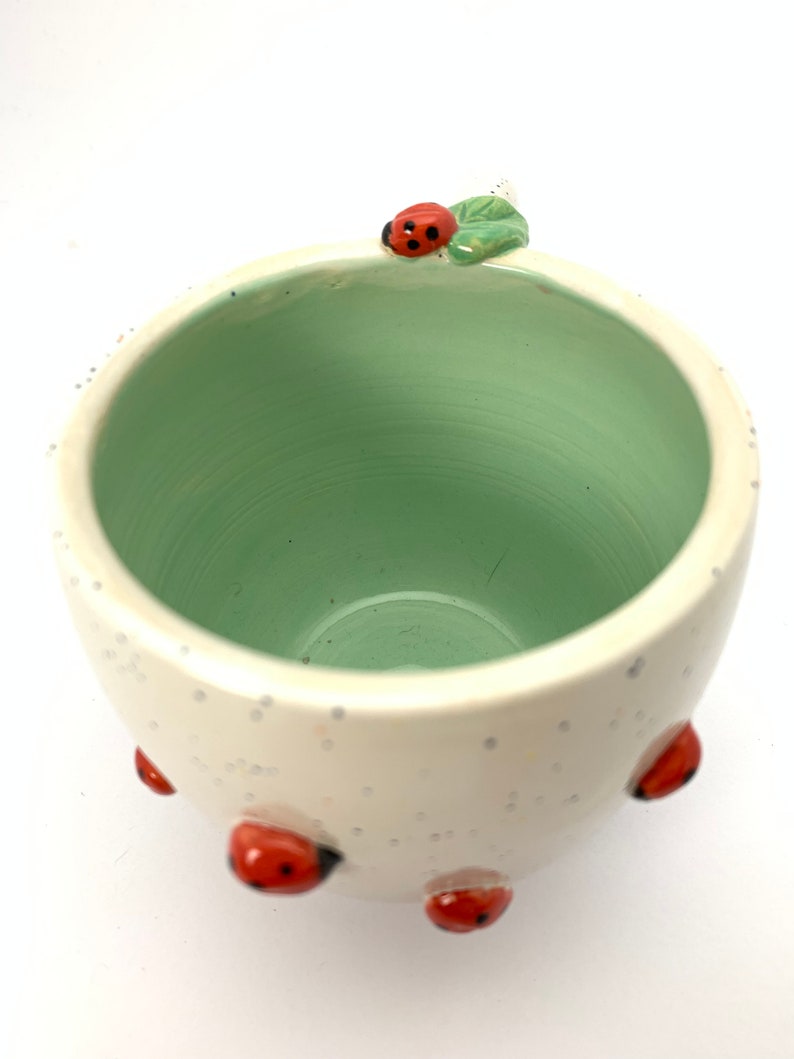 Handmade Ceramic White Speckled Mug With Handle, Decorated With Red ...