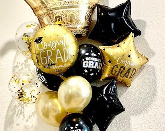 Graduation Balloons Gold & Black 11pc Bouquet | Etsy