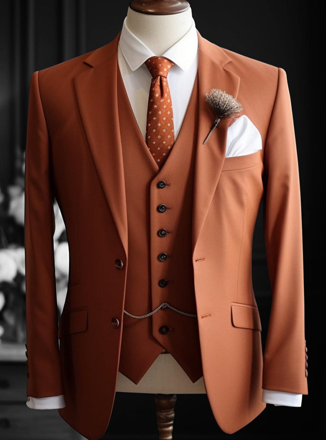 Rust Color Three Piece Suit for Men Classic Elegance and Modern Style ...