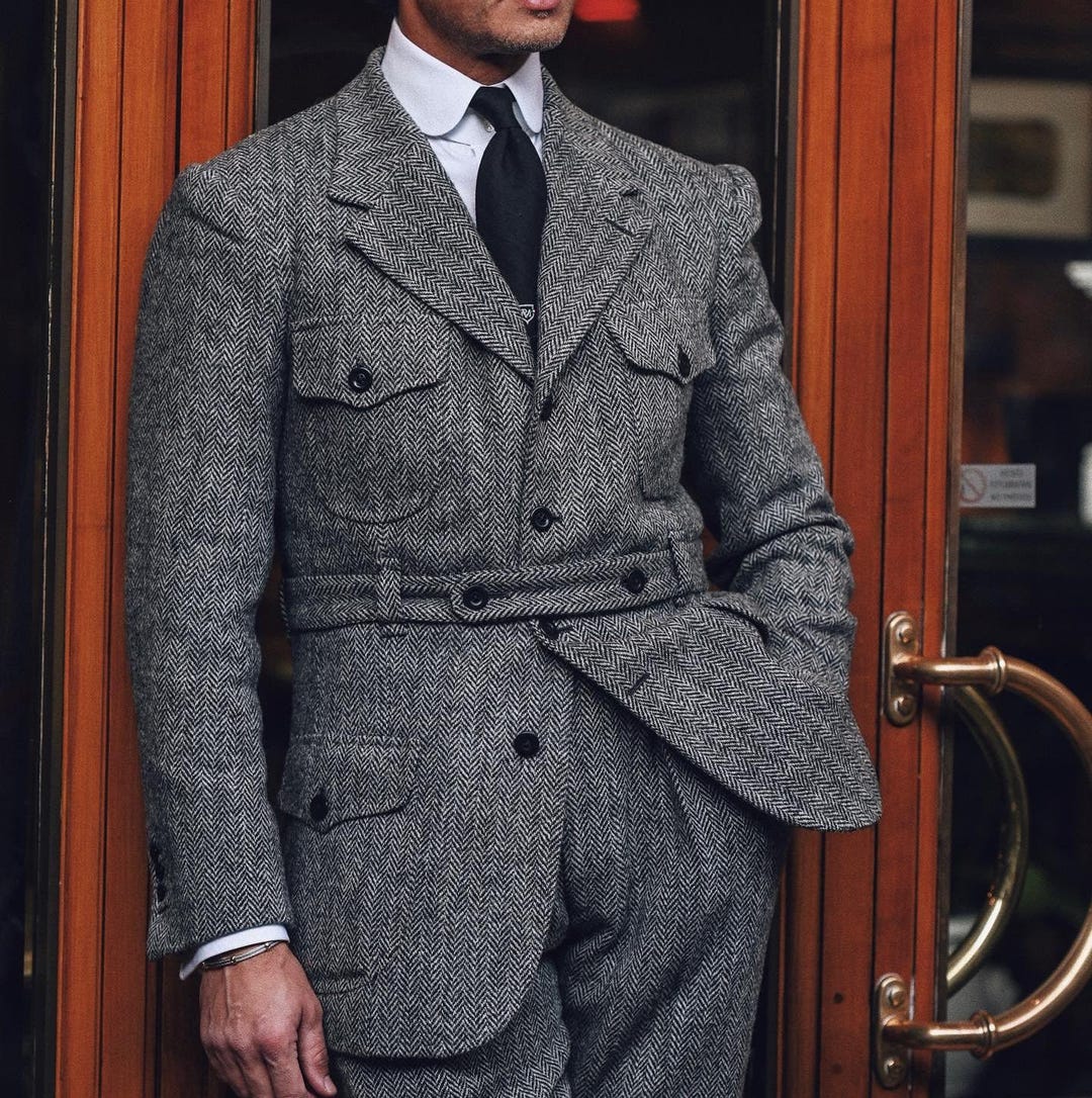 Christmas Gift for Him. Herringbone Tweed Wool Safari Suit Vintage ...